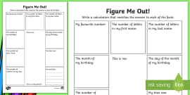 All About Me Figure Me Out Maths Worksheet
