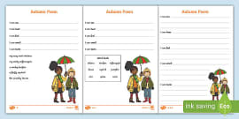 Autumn Simile Poem Writing Template,autumn poem - Twinkl