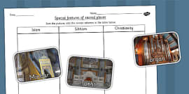 KS2 World Religion Day (15th Jan) Compare Places of Worship Worksheet