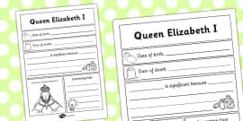 Queen Elizabeth I Facts Sheet (Hecho por educadores)