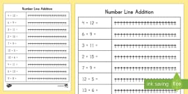 Addition Jump Strategy Number Line Worksheets (teacher made)