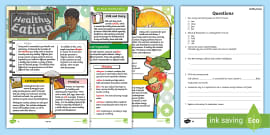 KS1 All About Healthy Eating Reading Comprehension Activity