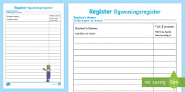 School Role Play Register Template - Teaching Resources