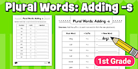 Kindergarten Plurals -s Sorting Cut and Paste Worksheet