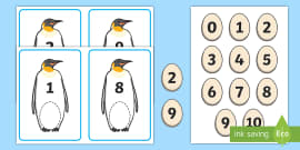 Penguin Themed 1-20 Number and Quantity Matching Cards Worksheet ...