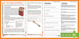 The Dangers of Smoking Cloze Passage Differentiated Worksheet / Worksheet