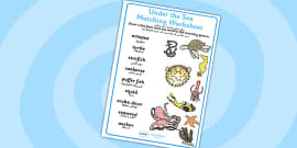 Number and Word Matching Pegs Under the Sea Themed - Twinkl