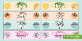 Months of the Year A4 Display Poster Indonesian - Twinkl