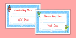 Handwriting Hero Certificate (teacher made) - Twinkl