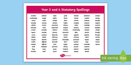 Year 3 Spelling Words National Curriculum | Spelling List