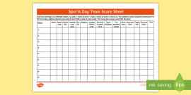 Sports Day Score Sheet Worksheet (Teacher-Made)