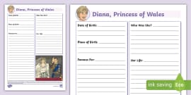 FREE! - Princess of Wales Fact File Template - KS1 - Twinkl