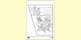 Deck Chair On Beach Colouring Sheet | Colouring Pages