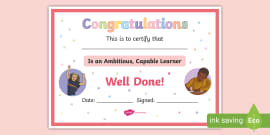 Design Your Own Four Purpose Character: An Ambitious, Capable Learner