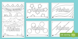 FREE! - Aisha Name Simple Colouring Bookmarks (teacher made)