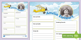 Amelia Earhart Fact File Template (teacher made) - Twinkl