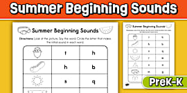 Spring Vocabulary Beginning Sounds Worksheet for PreK-K