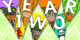 👉 Welcome to Year Three Bunting Jungle Themed - Twinkl
