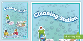 Cleaning Station Sign Posters - Cleaning | Twinkl Plus