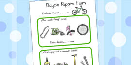 Bicycle Repair Shop Repairs Form (teacher made) - Twinkl