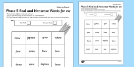 Phase 5 'ue' Phonics Words - Colour by Phoneme, Real and Nonsense Words