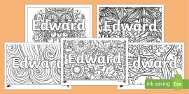 FREE! - Edward Name Simple Colouring Bookmarks - Twinkl