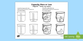 Capacity More or Less Worksheet / Worksheet English/Italian - Capacity