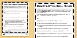 Identify the Prepositional Phrases Activity Sheet 3rd-5th