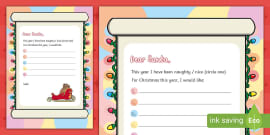 Letters to Santa Writing Templates - Christmas Wish List