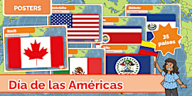 Afiche: Mapa y banderas del Día de las Américas | Twinkl