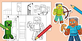 Block Monster Paper Craft - minecraft colouring - Twinkl