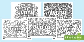 FREE! - Jenny Name Simple Colouring Activity Sheets | Twinkl | KS1