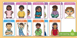 Feelings Cards | Words and Faces | Early Years - Twinkl