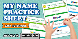 Grade R English - Worksheet: Name Writing (CAPS Aligned)