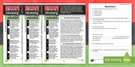 Why We Celebrate Black History Reading Comprehension Twinkl