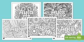 FREE! - Ayla Name Simple Colouring Activity Sheets - Twinkl
