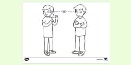 Child Making Eye Contact With Teacher Colouring Sheet
