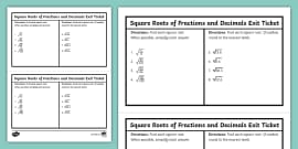 Eighth Grade Square Roots of Fractions and Decimals Practice