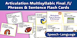 Multisyllabic Initial /l/ Phrases and Sentences Flash Cards