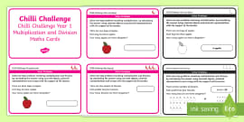 Chilli Challenge Year 1 Fractions Maths Cards