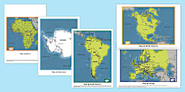 Continent Maps With Words and Pictures Pack (teacher made)