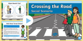 FREE! - Children Crossing the Road at Pedestrian Crossing Colouring