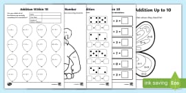 Dinosaur Addition within 10 Worksheet (teacher made)
