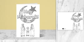 Happy Eid Adha Star Crescent Colouring Card | Twinkl Party