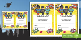 FREE! - Editable Note From Teacher (Superhero Themed)