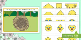 2D Shape Chick Cutting Skills Worksheets, Chick 2D Shape Worksheet