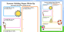 Summer Holiday Hopes Write Up Worksheet / Worksheet - Twinkl