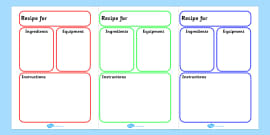 Recipe Template - education, home school, free, child