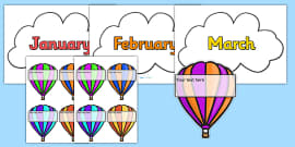 Months of the Year on Balloons - Months of the Year, Months