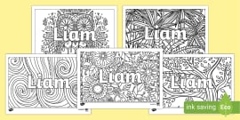 FREE! - Liam Mindfulness Name Colouring Bookmarks - Twinkl